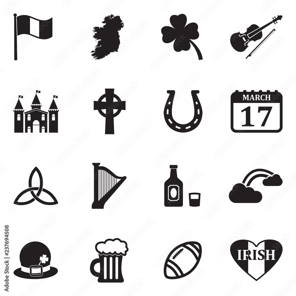 Irish Culture Icons. Black Flat Design. Vector Illustration. Stock ...