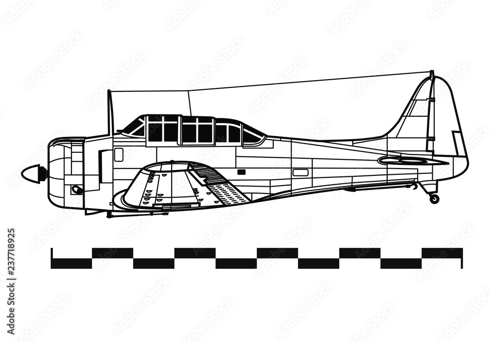Douglas SBD DAUNTLESS. Outline drawing Stock Vector | Adobe Stock
