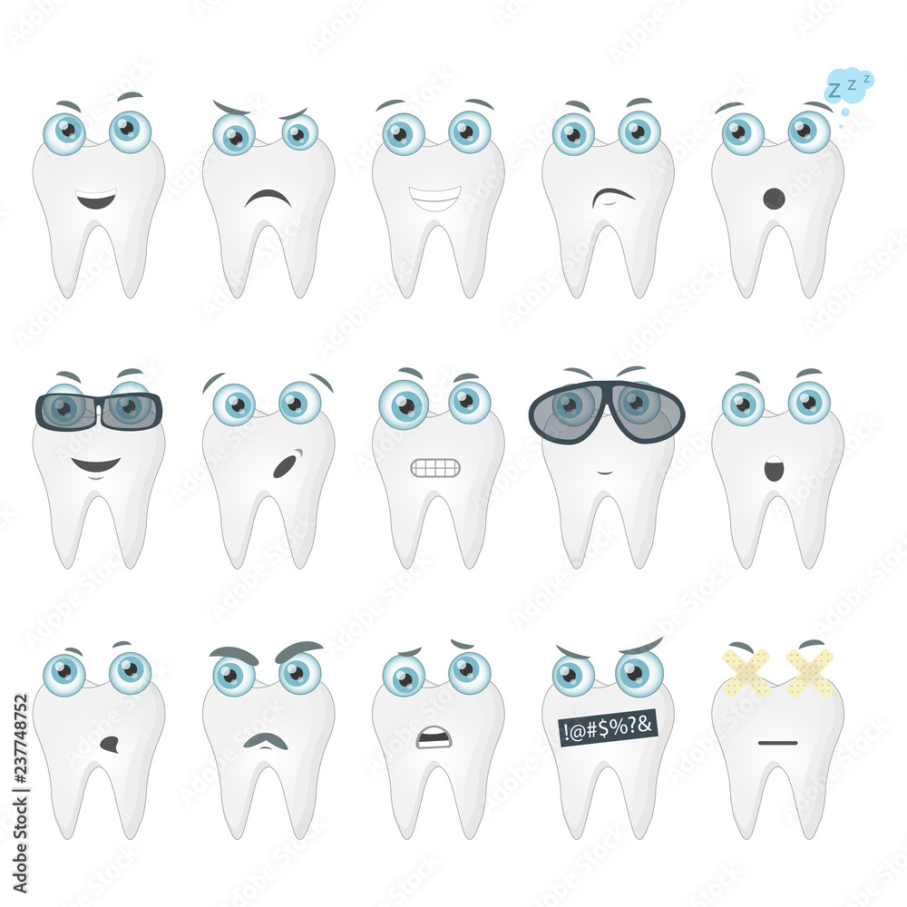 Set of teeth with different emotions. Icons collection of teeth emoji ...