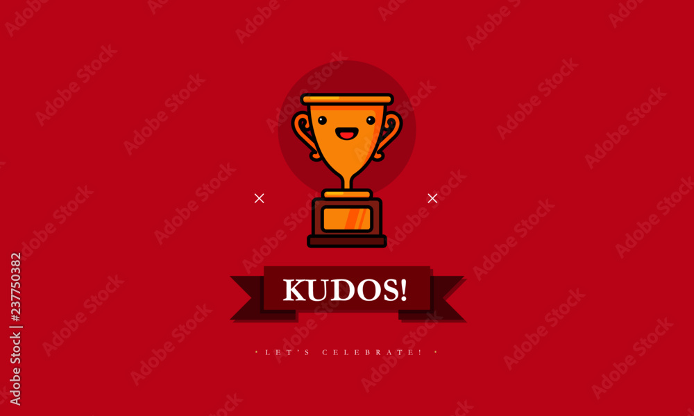 Kudos Let's Celebrate Card Trophy Illustration In Line Art Style Stock ...