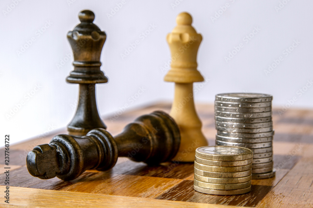 Battle chess game stand on chessboard . Strategy investment with money ...