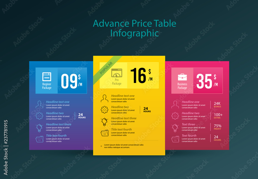 Three Tiered Price Table Layout Stock Template | Adobe Stock