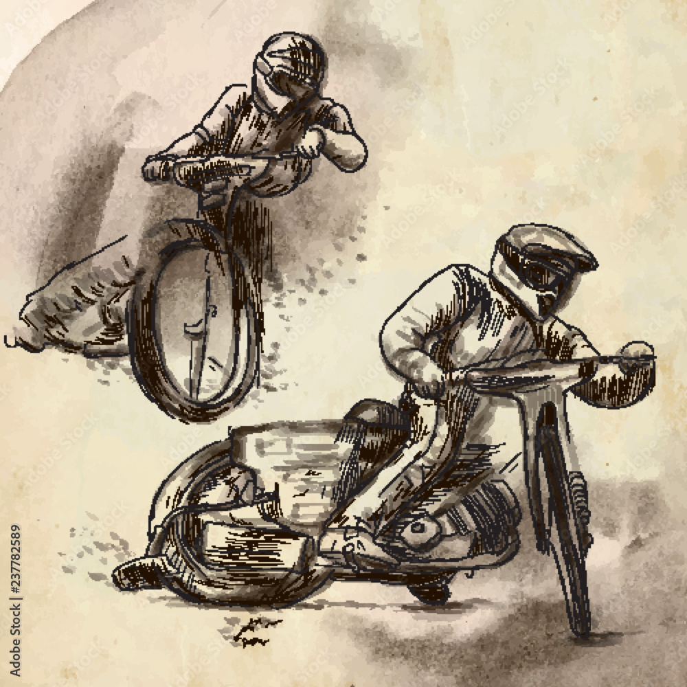Speedway, motorcycle races - An hand drawn vector illustration Stock ...