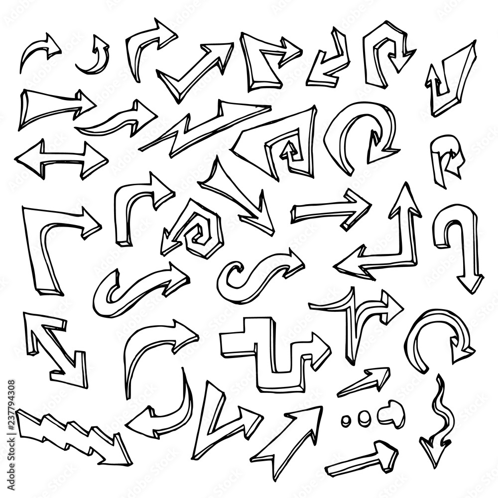 Set of arrow icon Drawing illustration Hand drawn doodle Sketch line ...