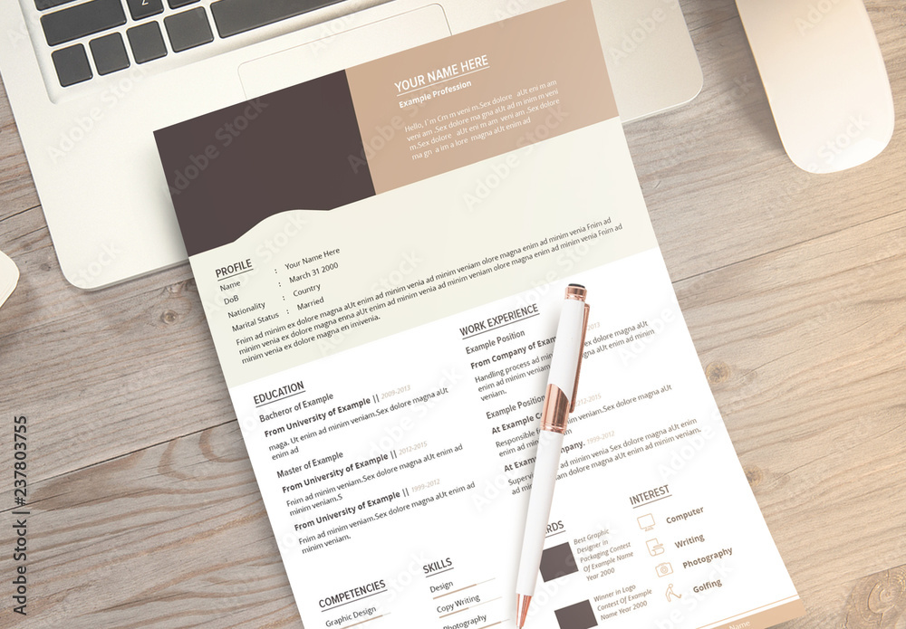 Resume Layout with Tan Accents Stock Template | Adobe Stock
