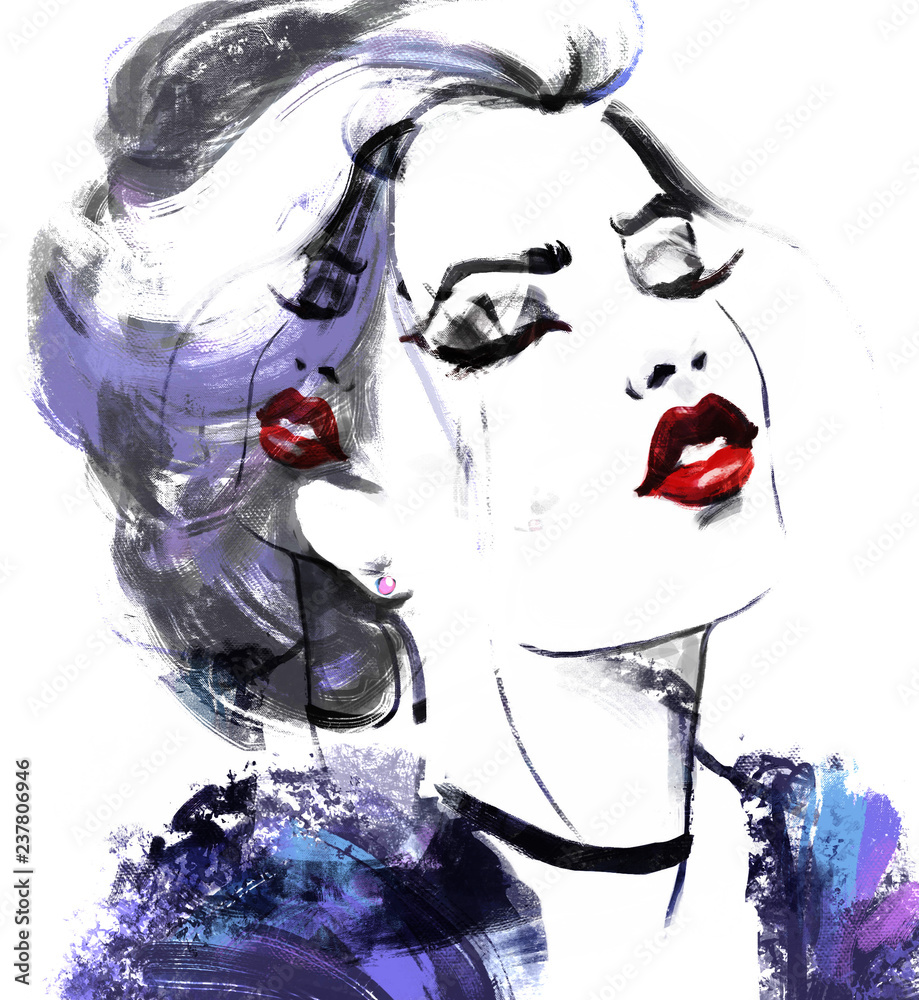 Hand painted beauty fashion portrait. Stylish beautiful model for ...