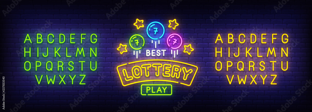 Lottery neon sign, bright signboard, light banner. Lotto logo. Neon ...