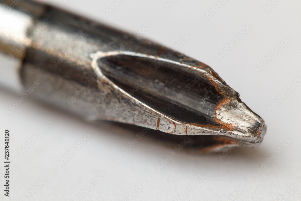 Cross tip of old screwdriver. Extremely closeup, super macro Stock ...