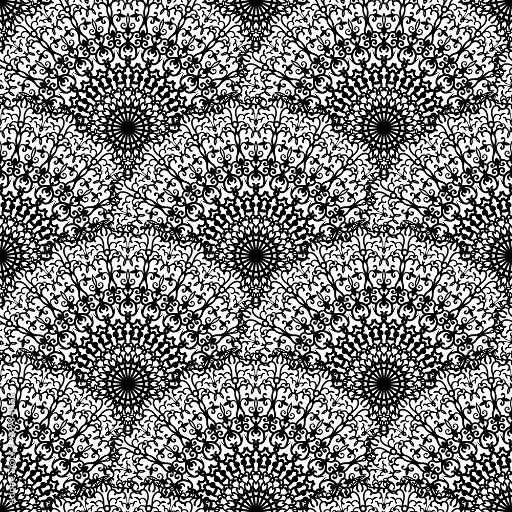 Abstract seamless vector lace pattern. Black and white repeating ...