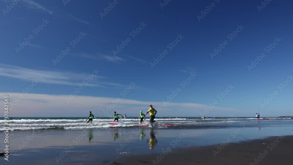Training of junior surf life guards at a beach in New Zealand using ...