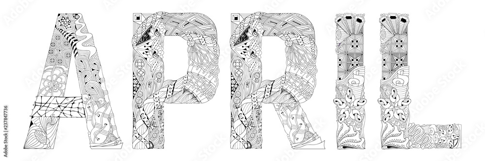 Word APRIL for coloring. Vector decorative zentangle object Stock ...