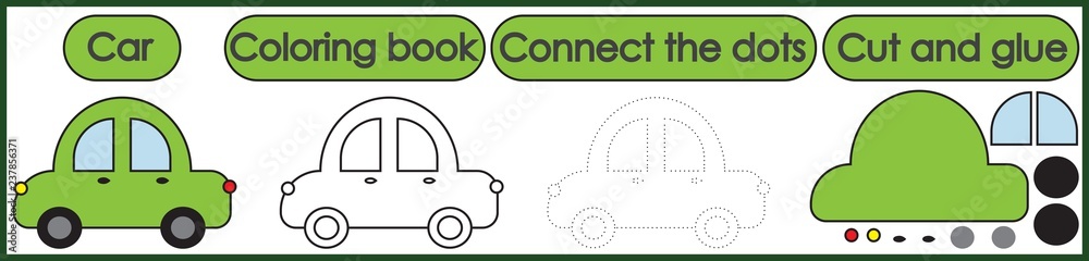 Games for children 3 in 1. Coloring book, connect the dots, cut and ...
