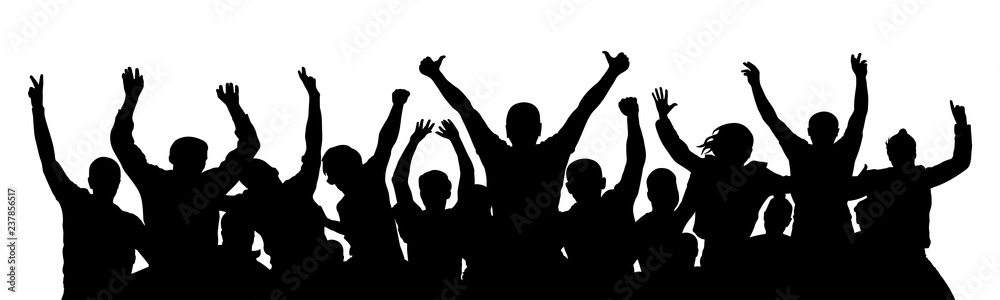 Cheer crowd people, thumb up. Silhouette party celebrating. Applause ...