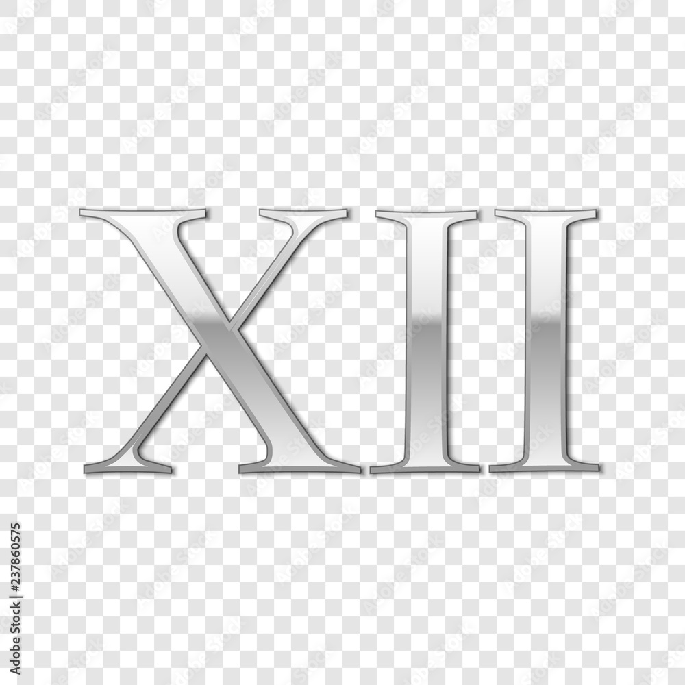Silver Roman numeral number 12, XII, twelve in alphabet letter isolated ...
