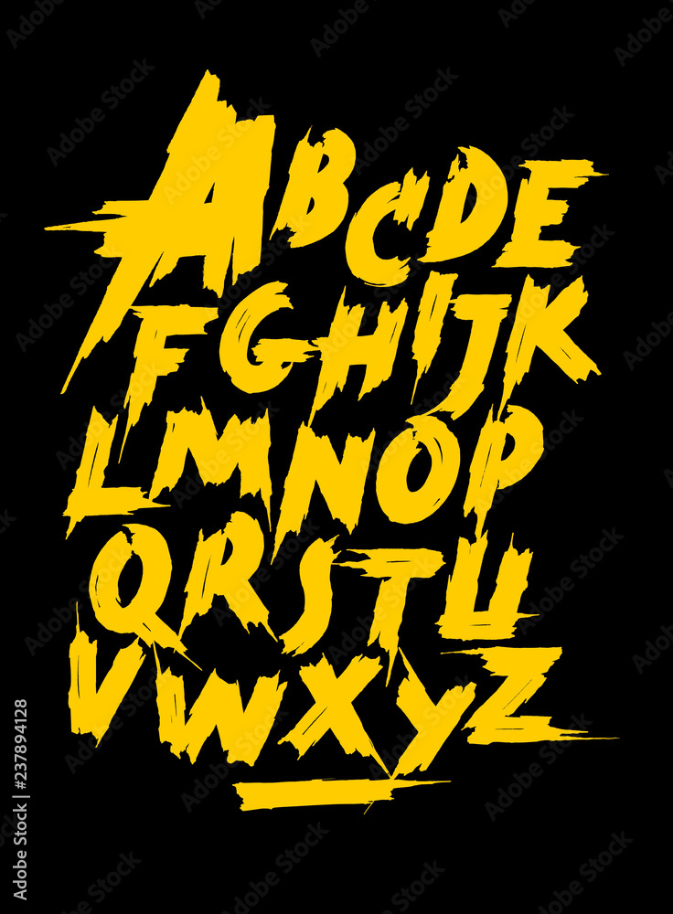 Yellow calligraphy hand lettering font. Vector alphabet Stock Vector ...