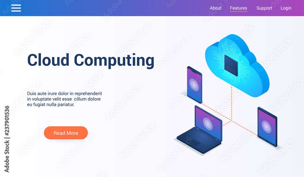 Isometric design concept on cloud computing theme. Vector illustration ...