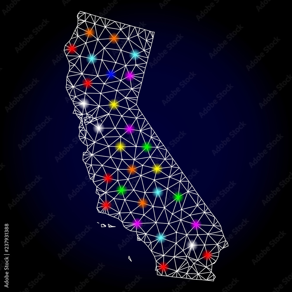 Glossy polygonal mesh map of California with glow effect. Vector ...