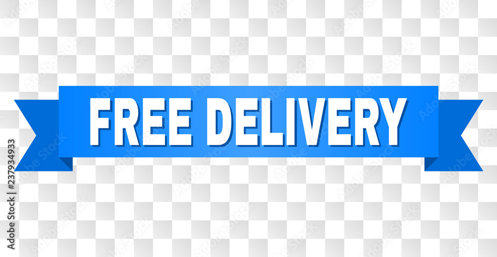 FREE DELIVERY text on a ribbon. Designed with white title and blue ...