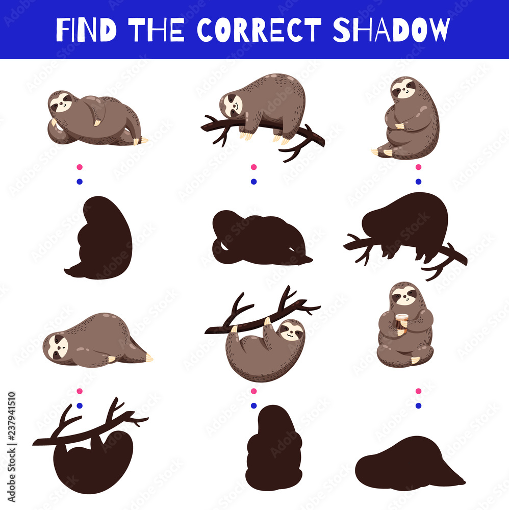 Fun game for kids. Find the correct shadow. Vector cartoon illustration ...
