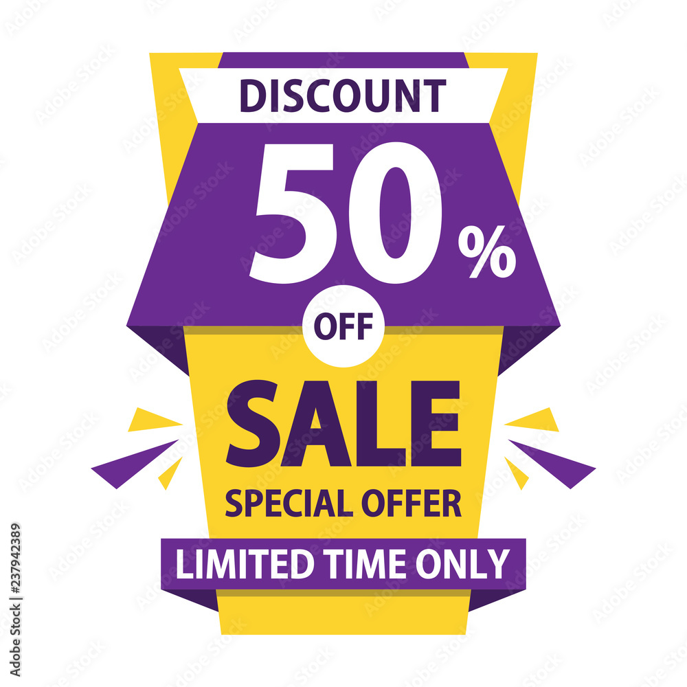 Sale vector banner design. discount 50% off. Special offer origami ...