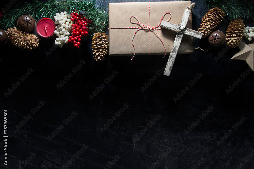 cross on a christmas present background Stock Photo | Adobe Stock