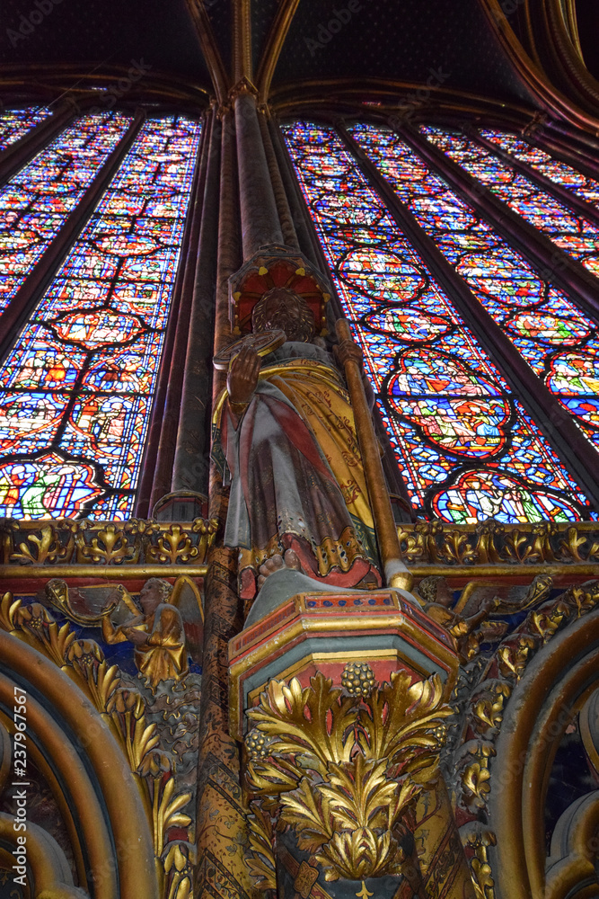 Interior and stained glass windows of the magnificent gothic chapel of ...