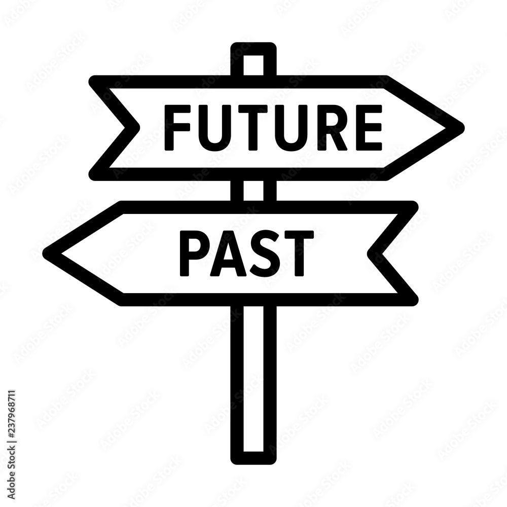 Road sign concept with arrows pointing to the future and past line art ...