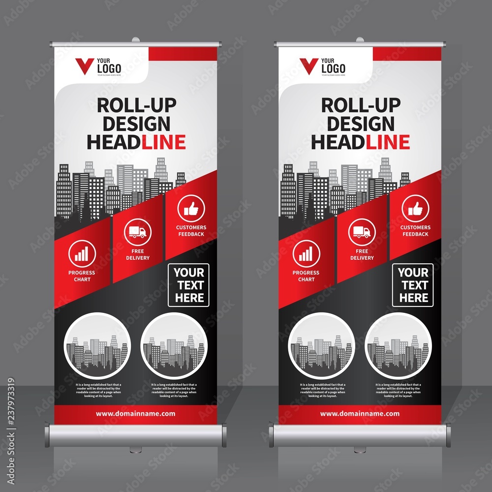 Roll up banner design template, vertical, abstract background, pull up ...