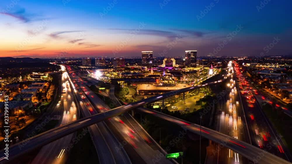 Aerial time lapse in motion drone shot of freeway and interstate ...