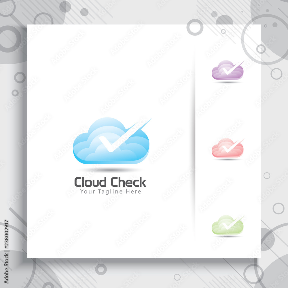 cloud check vector logo design with modern color style, digital ...