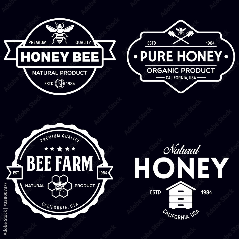 Vector honey vintage logo and icons for honey products, apiary and ...