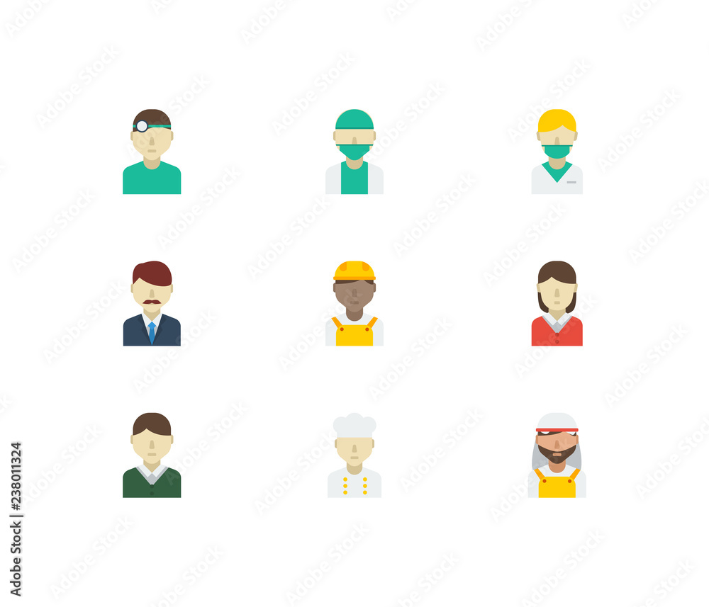Occupation icons set. Arab worker and occupation icons with nurse ...