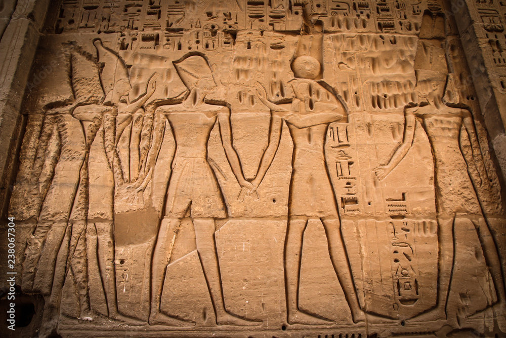 Image of the Egyptian Pharaoh and the gods in the Temple of Medina Habu ...