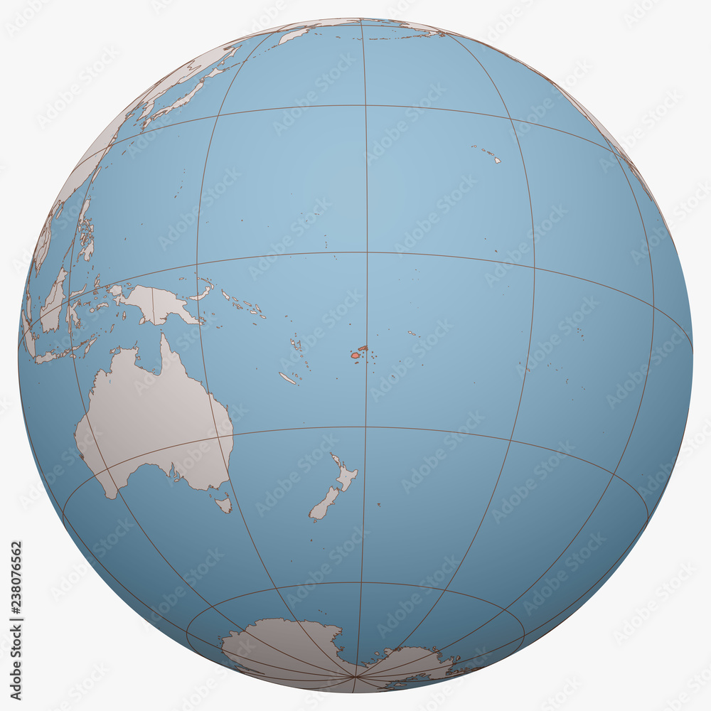 Fiji on the globe. Earth hemisphere centered at the location of the ...