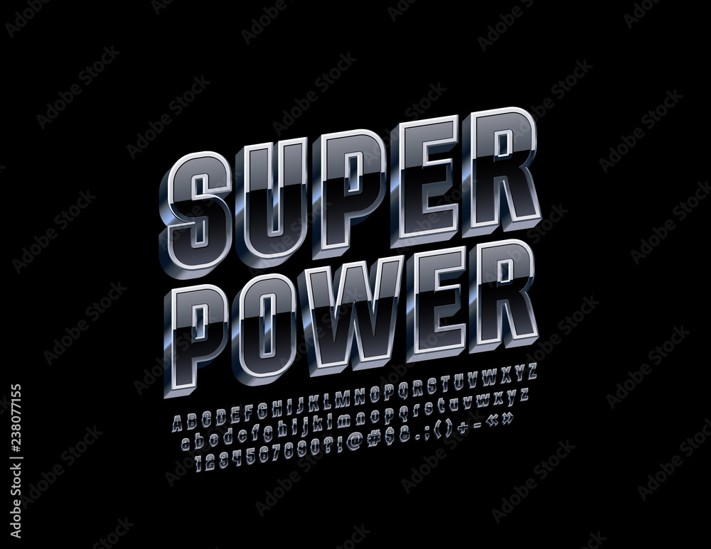 Vector metallic Logo Super Power with 3D Black and Silver Font ...