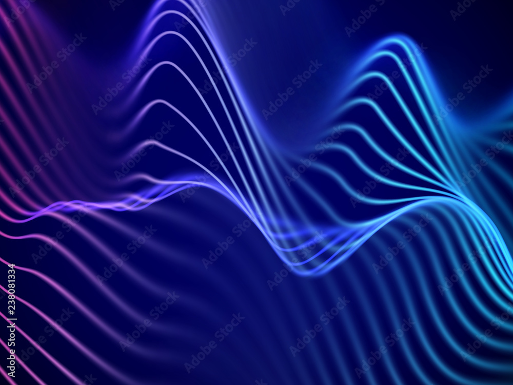 3D visualization of sound waves. Big data or information concept: Blue ...