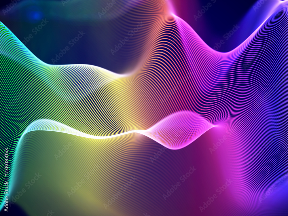3D visualization of sound waves. Big data or information concept ...