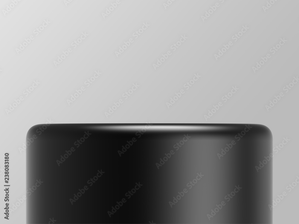 Black product pedestal on grey background side view. Platform for ...