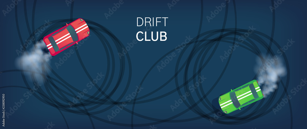 Drift club poster or web banner. Sport car drifting on race track ...
