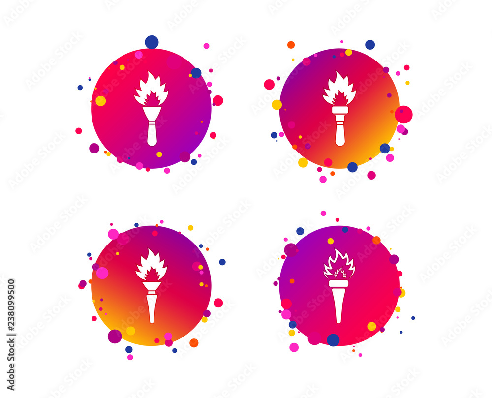 Torch flame icons. Fire flaming symbols. Hand tool which provides light ...