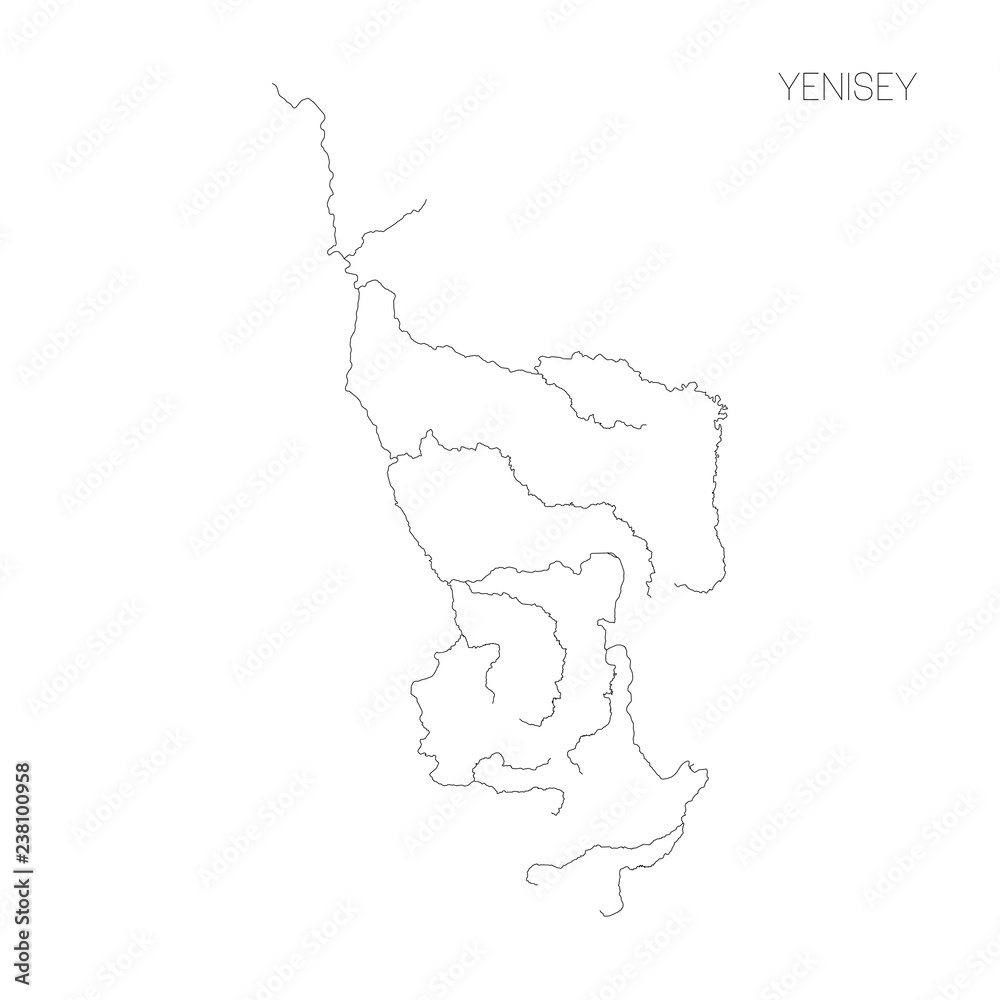 Map of Yenisey river drainage basin. Simple thin outline vector ...
