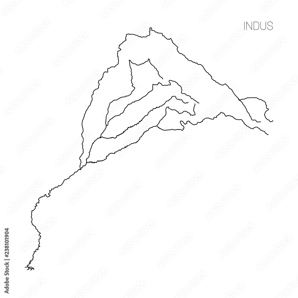 Map of Indus river drainage basin. Simple thin outline vector ...