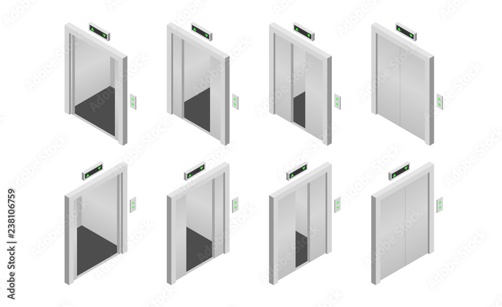 Vetor de Isometric opened and closed elevator doors set. Vector ...