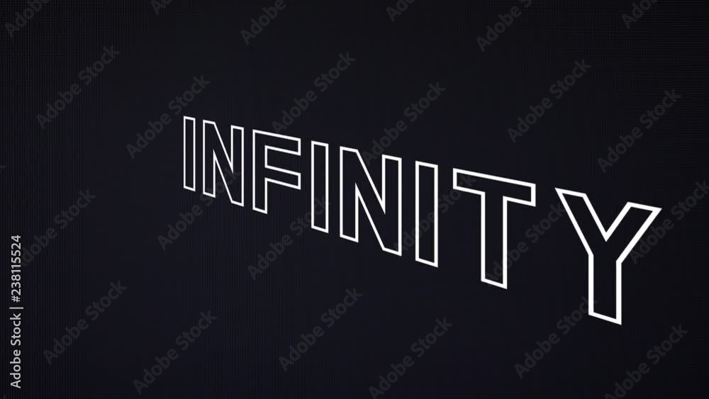 A wireframe animated text, Infinity, spinning around its axis. Retro ...