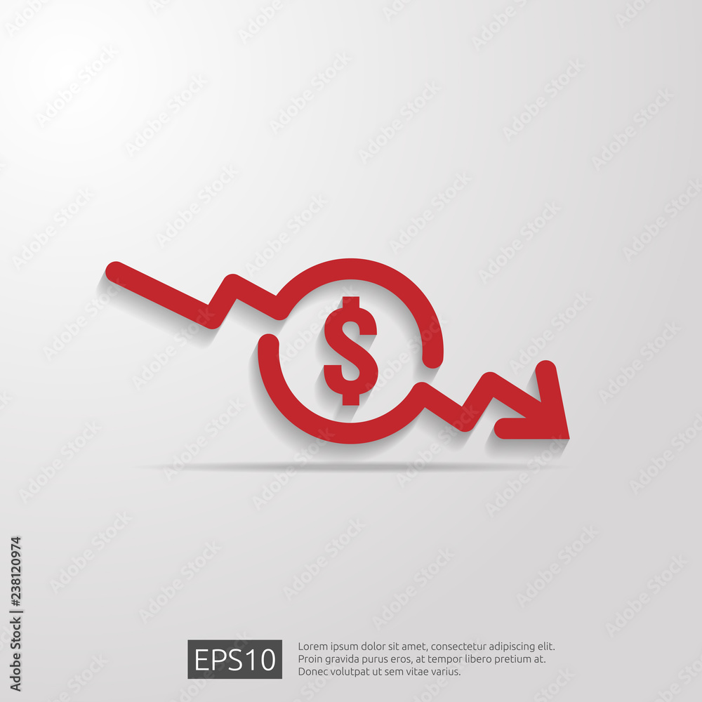 dollar arrow decrease icon. Money arrow symbol. economy stretching ...