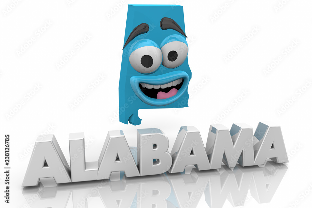 Alabama AL State Map Cartoon Face Word 3d Illustration Stock ...