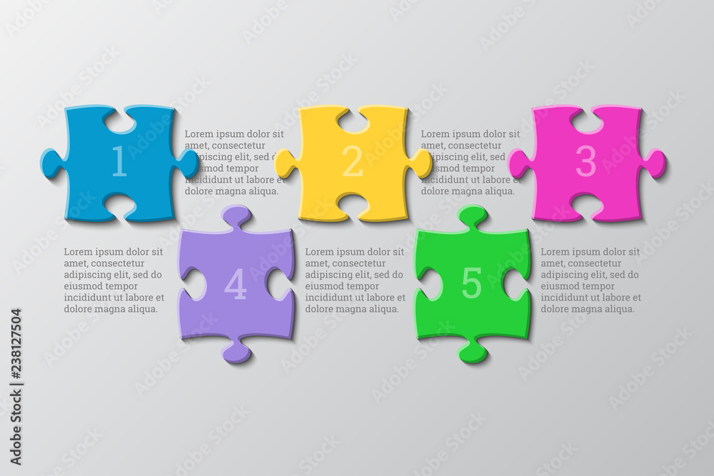 The Five Pieces Puzzle Infographic. Five Steps. Stock Vector | Adobe Stock
