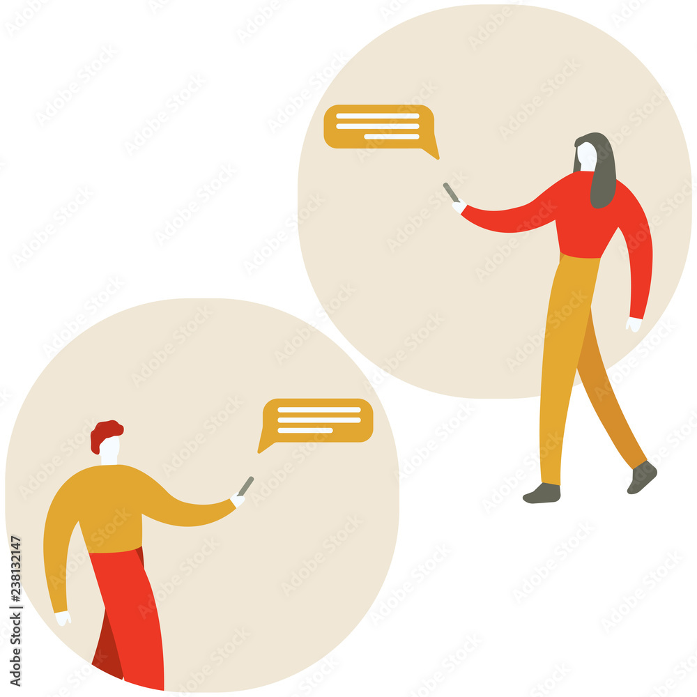 Vector cartoon illustation of Man and woman use mobile phones and ...