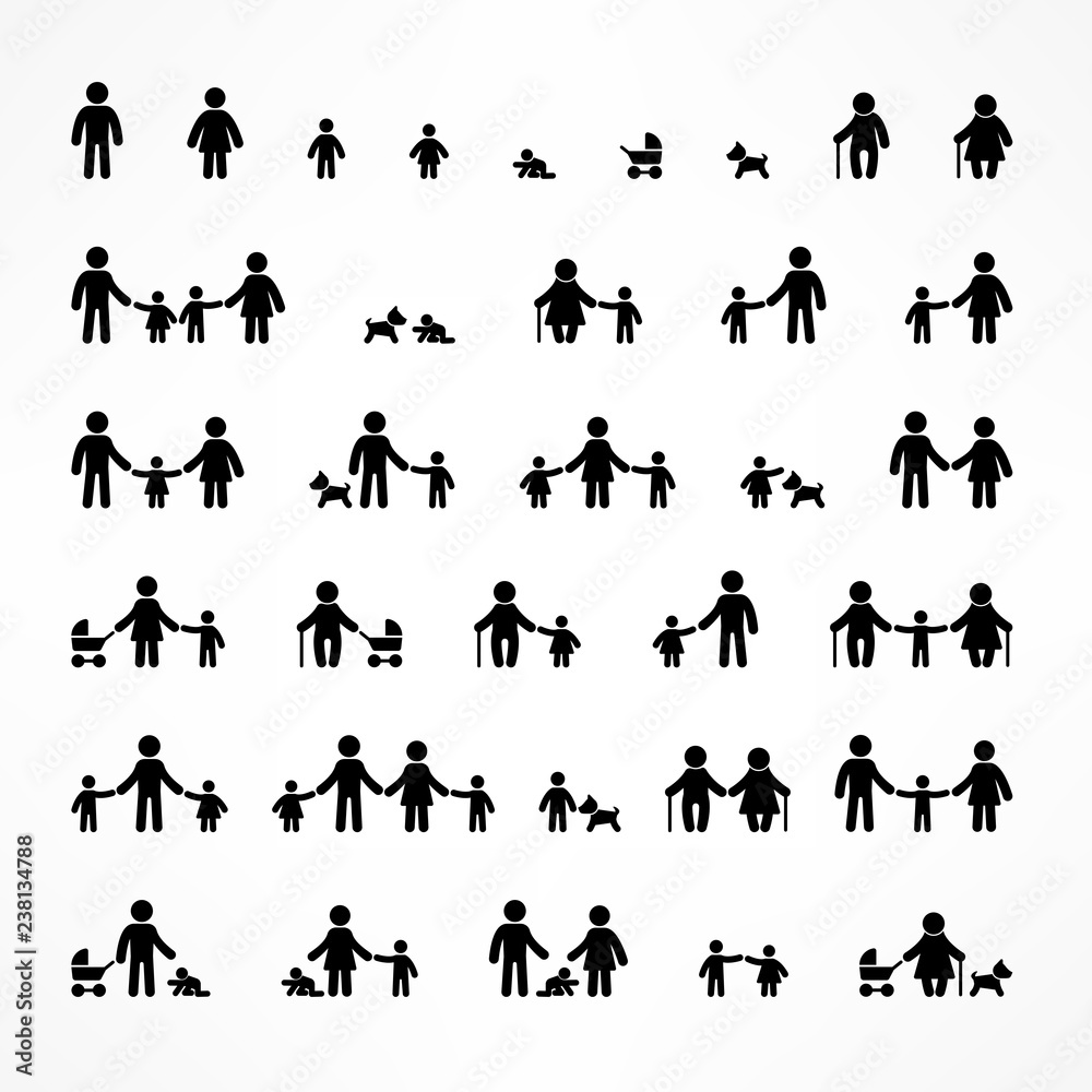 Set of family stick figures on white. Vector illustration. Stock Vector ...