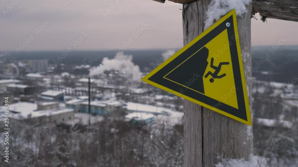 Vidéo Stock Warning sign on the top of mountain. Warning signs at the ...
